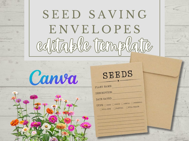 Large Seed Saving Envelope Template, DIY Seed Storage, Customizable Seed Packet, Gardening ...