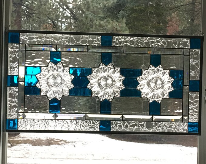 Stained Glass Transom Window, Vintage Starburst Dishware, Deep Aqua ...