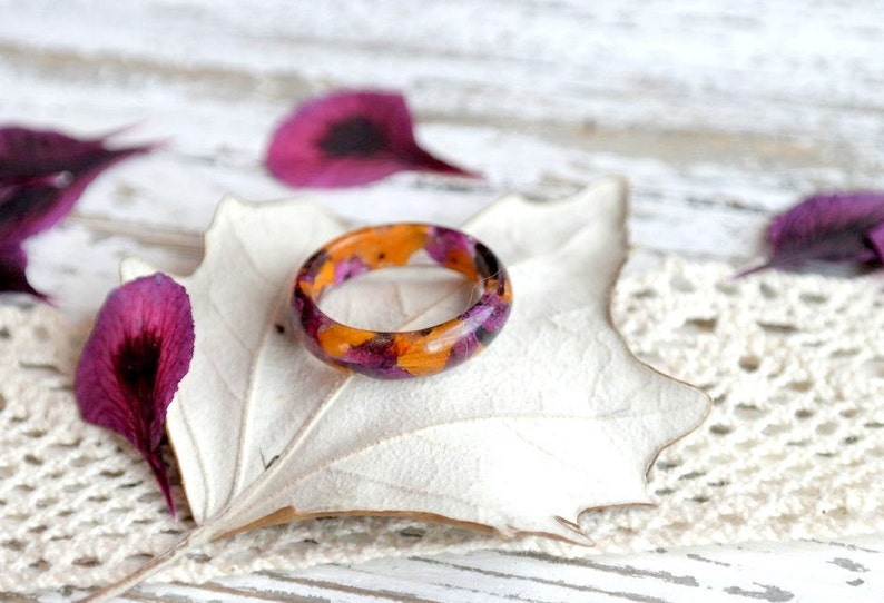 Eco Resin Ring Marsala Resin Ring Flower Petals Nature - Etsy