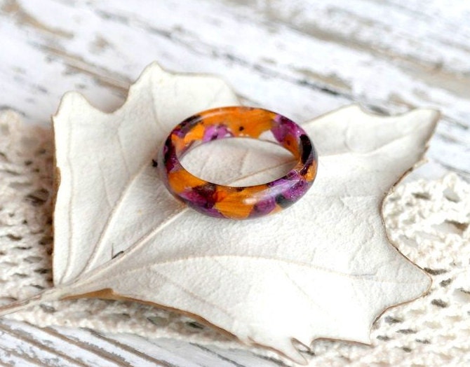 Eco Resin Ring Marsala Resin Ring Flower Petals Nature - Etsy