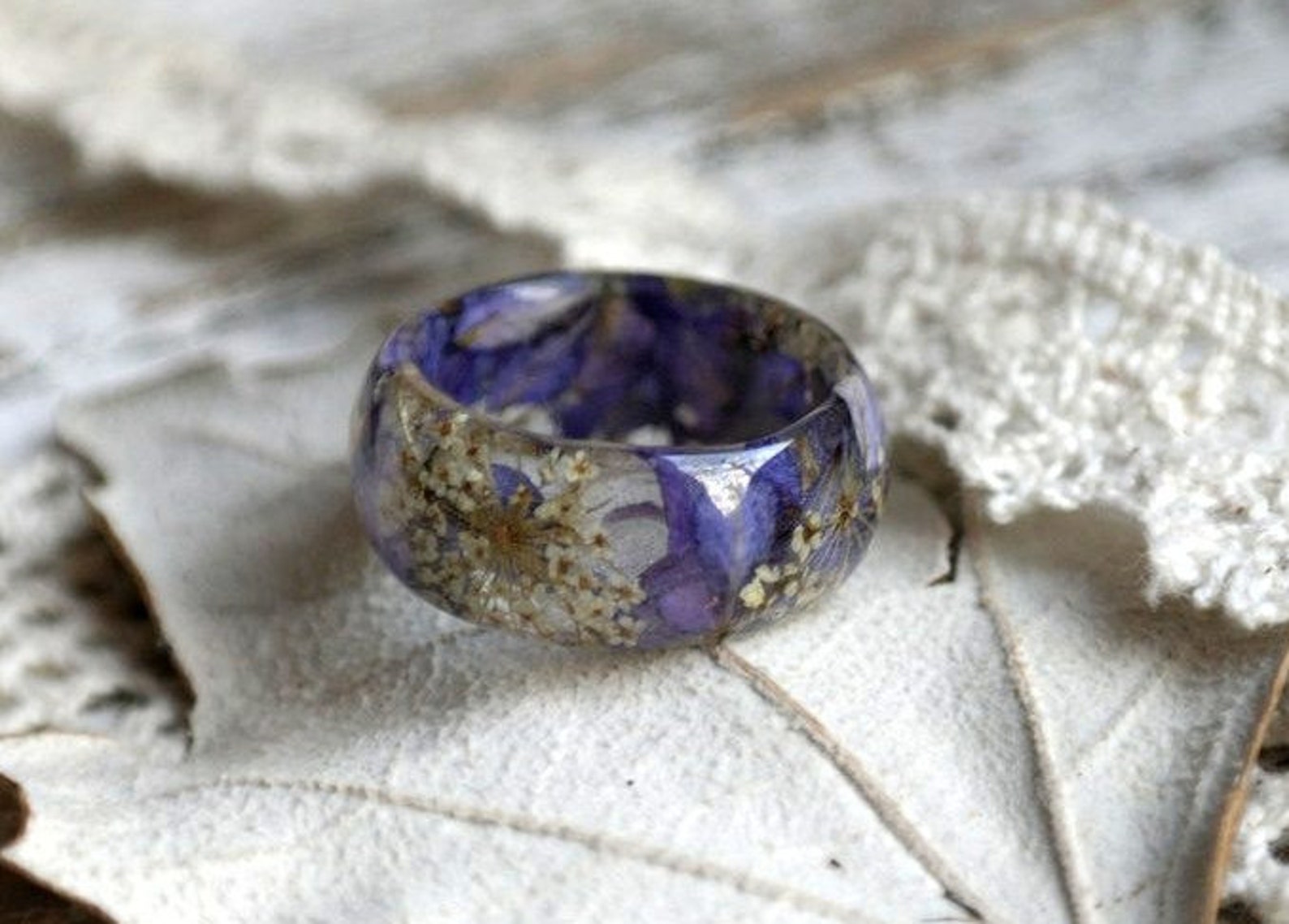 Real Flower Resin Ring, Nature Inspired Terrarium Jewelry, Queen Anne's ...