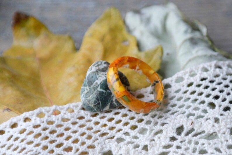 Eco resin ring REAL FLOWER RING orange ring nature inspired | Etsy