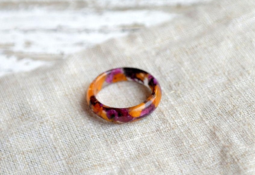 Eco Resin Ring Marsala Resin Ring Flower Petals Nature - Etsy
