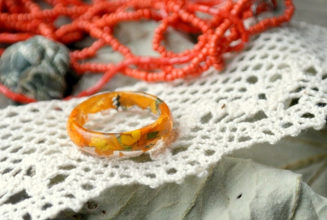 Eco Resin Ring REAL FLOWER RING Orange Ring Nature Inspired Engagement ...