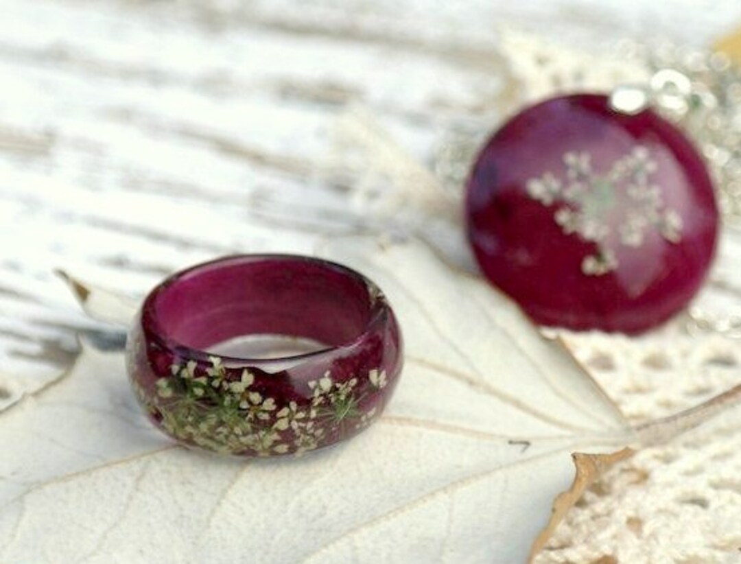 Resin Ring Garden Botanical Ring Purple Petals Nature Inspired ...