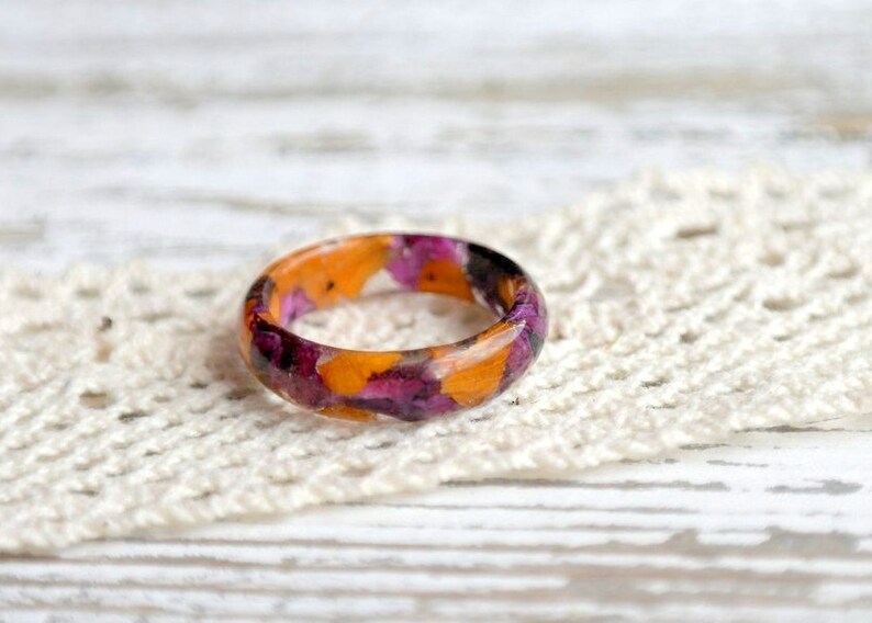 Eco Resin Ring Marsala Resin Ring Flower Petals Nature - Etsy