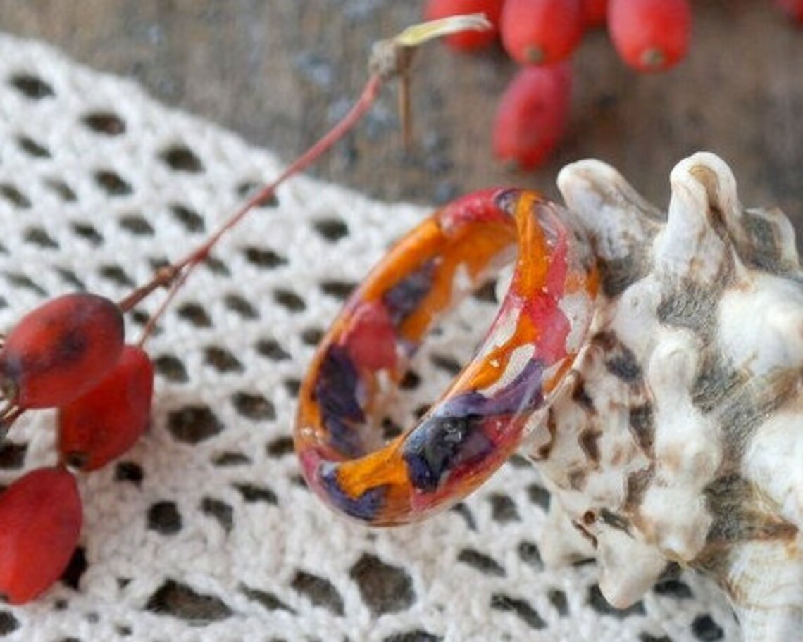 Eco Resin Ring-real FLOWER Ring-transparent Resin-nature - Etsy
