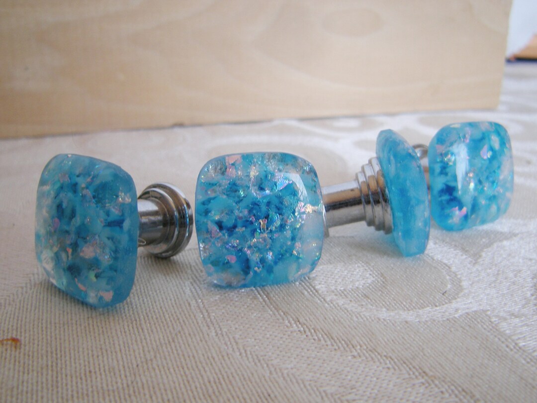 SET of Sparkly Blue Fused Glass Knobs - Small - Etsy