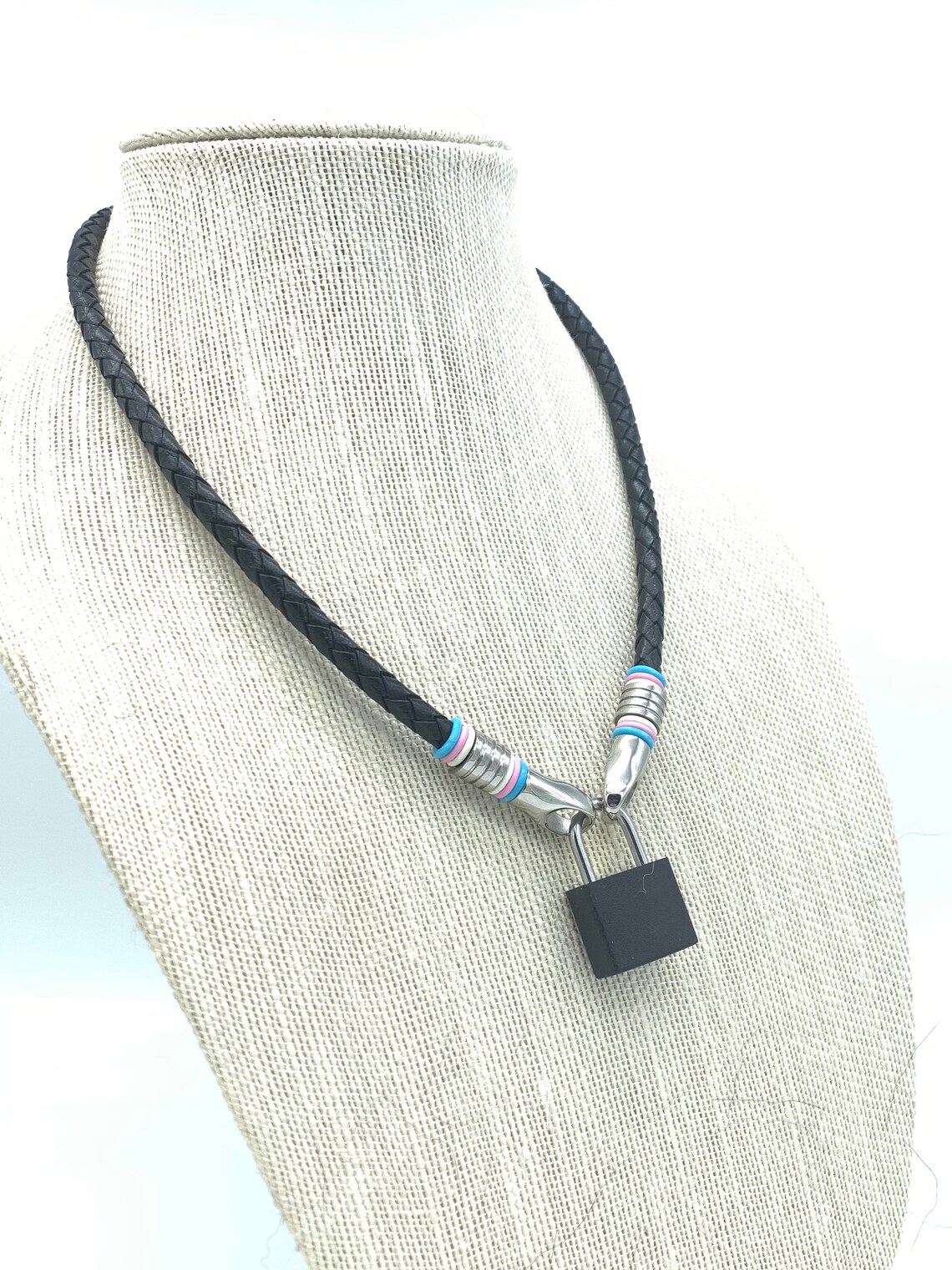 Leather Cord Collar in Black With Transgender Pride Colors - Etsy Canada