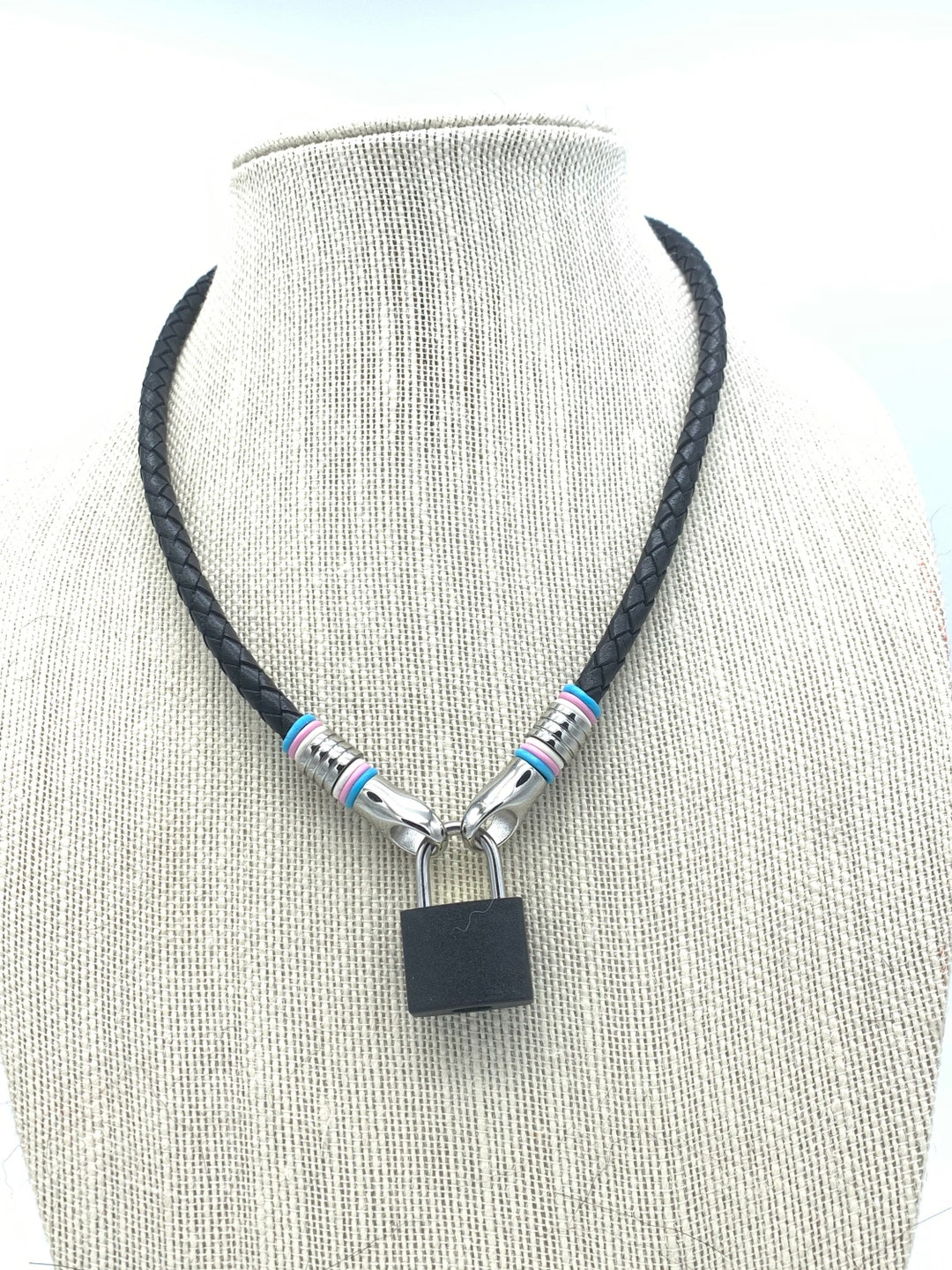 Leather Cord Collar in Black With Transgender Pride Colors , Day Collar ...