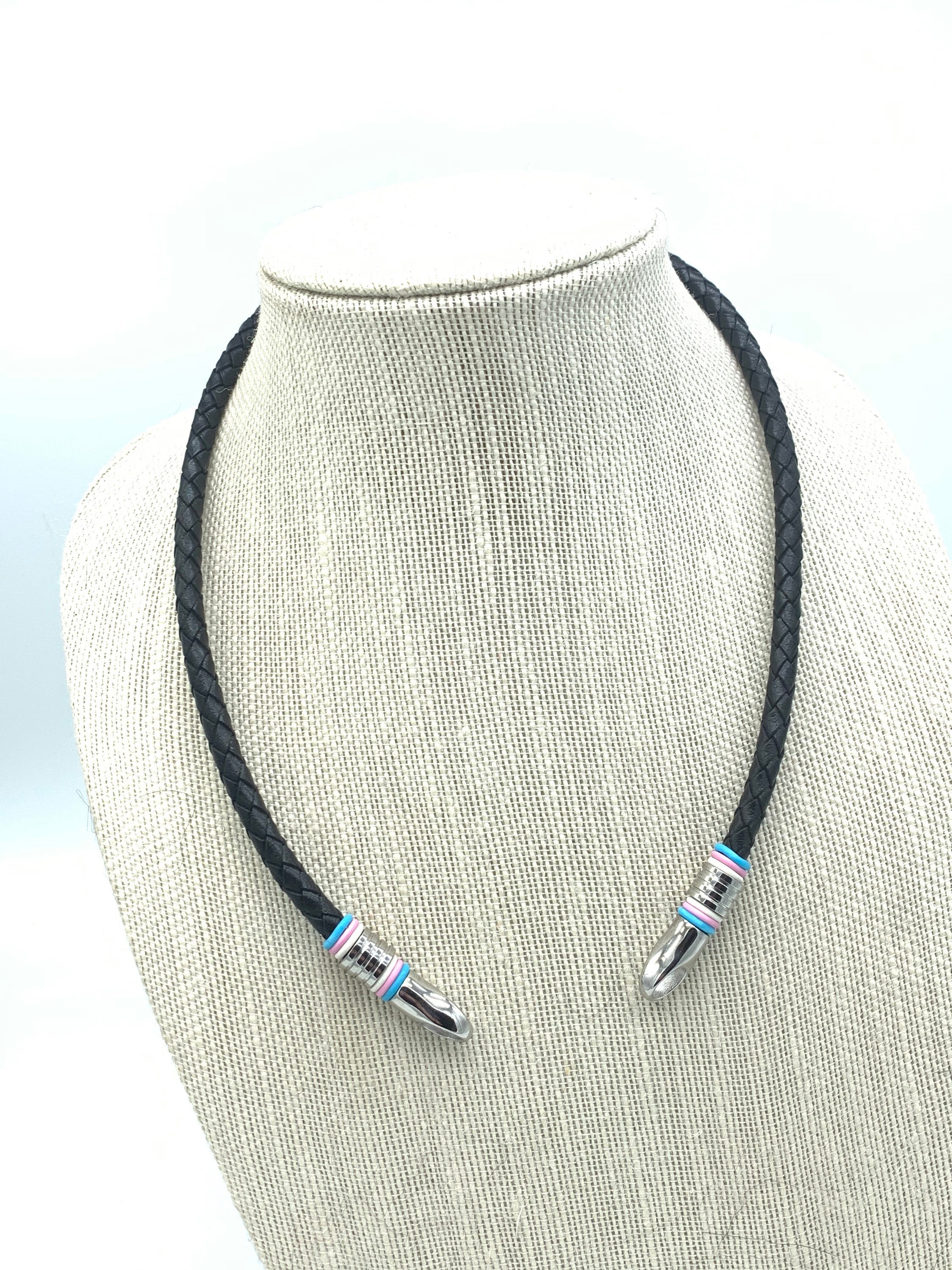 Leather Cord Collar in Black With Transgender Pride Colors - Etsy Canada