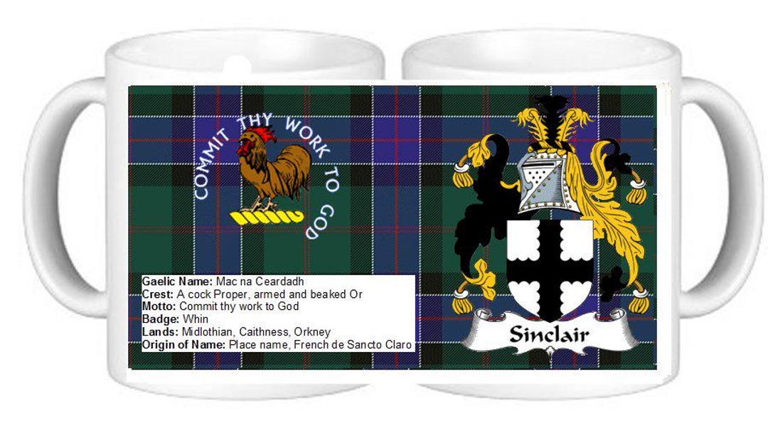 Scottish Clan Crest Coat of Arms Details & Tartan Depicted Sinclair ...