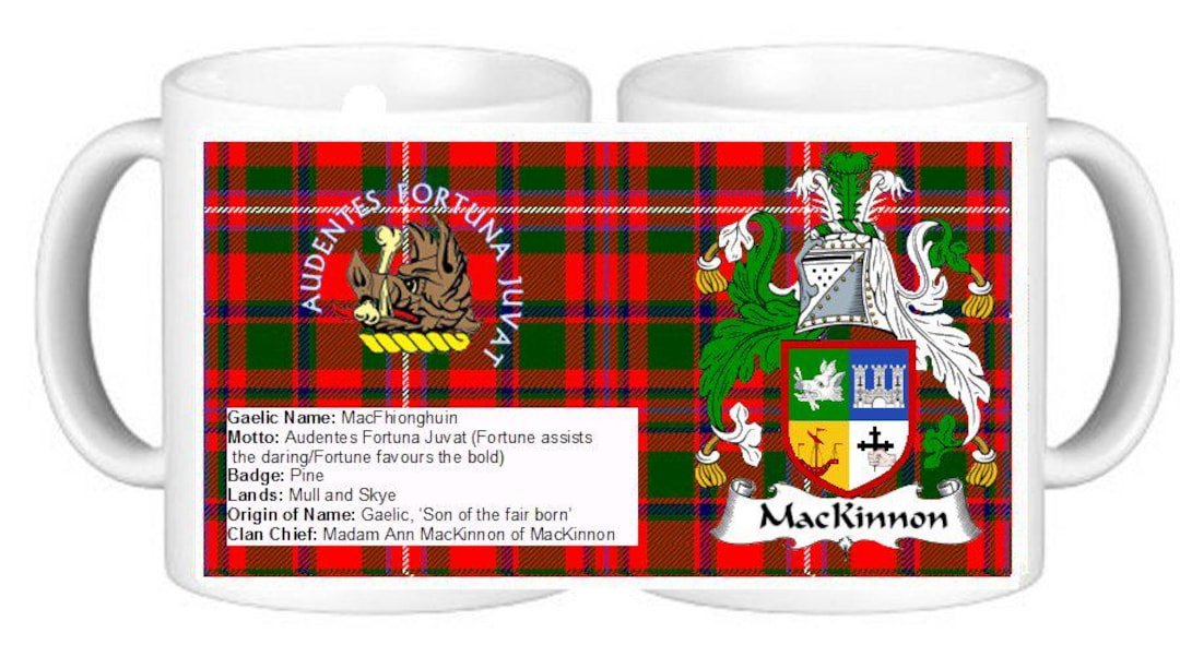 Scottish Clan Crest Coat of Arms Details & Tartan Depicted Mackinnon ...