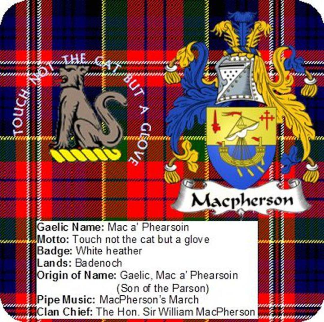 6 Scottish Clan & Crest Coat of Arms Details Tartan Depicted Macpherson ...