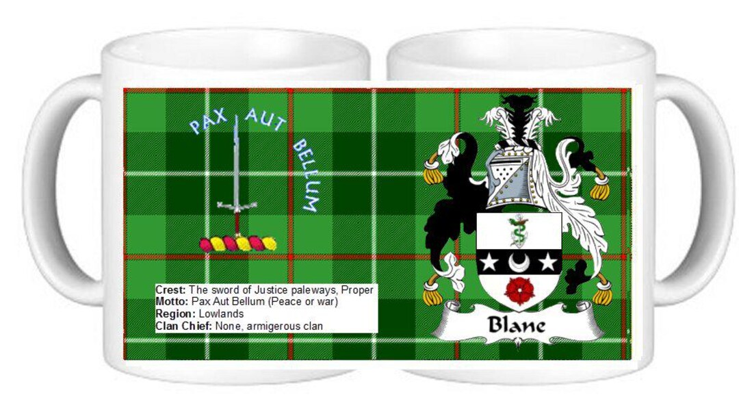 Scottish Clan Crest Coat of Arms Details & Tartan Depicted Blane Blyth ...