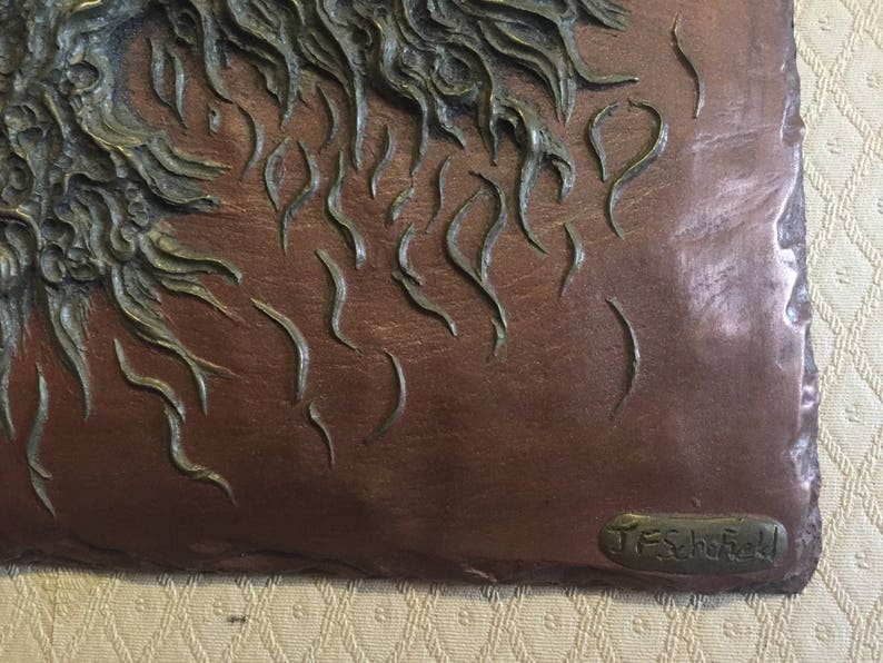 Cold Cast Brass & Copper Phoenix Sculpture Signed Wall Art Relief Hand ...