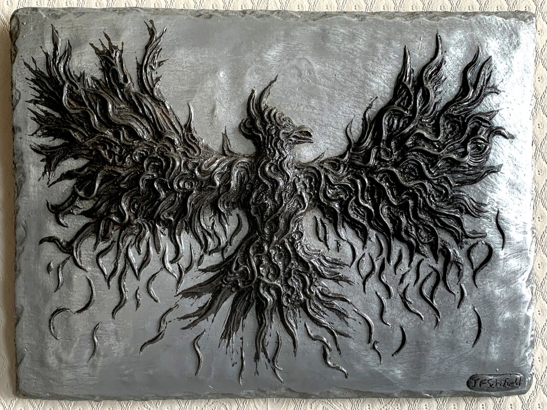 Cold Cast Iron & Aluminium Phoenix Sculpture Signed Wall Art Relief ...