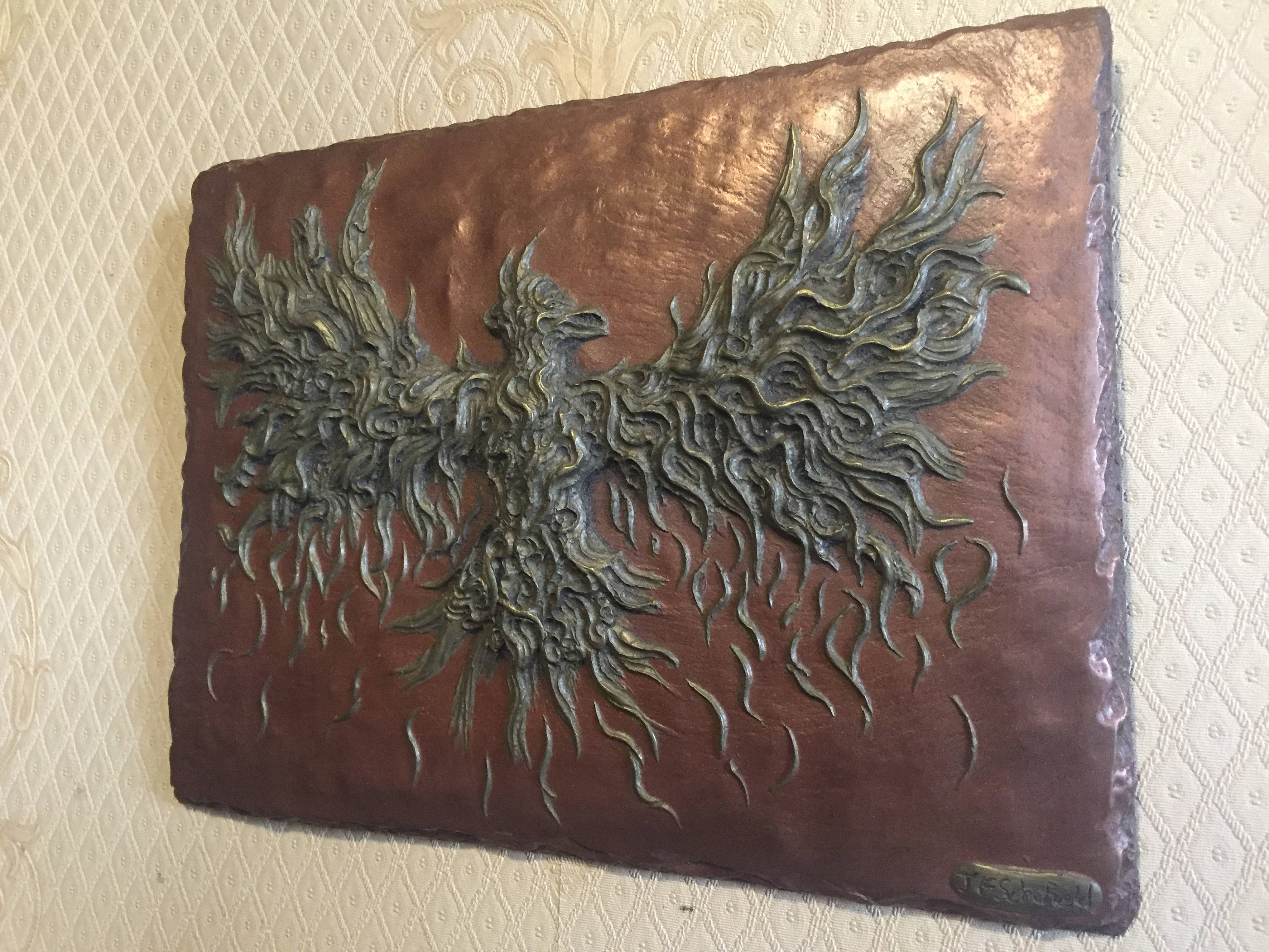 Cold Cast Brass & Copper Phoenix Sculpture Signed Wall Art Relief Hand ...