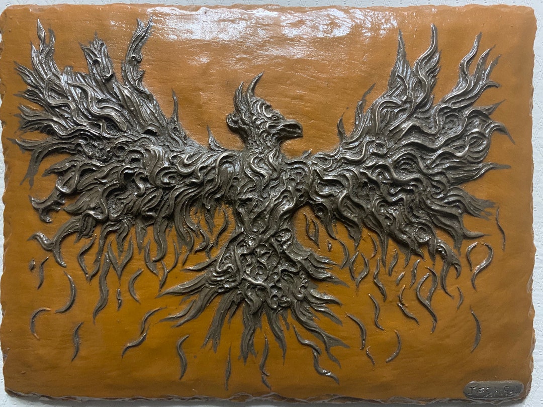 Cold Cast Coloured (you Choose) Phoenix Sculpture Signed Wall Art ...
