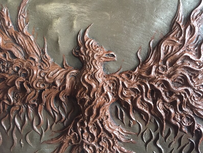Cold Cast Bronze & Copper Phoenix Sculpture Signed Wall Art | Etsy