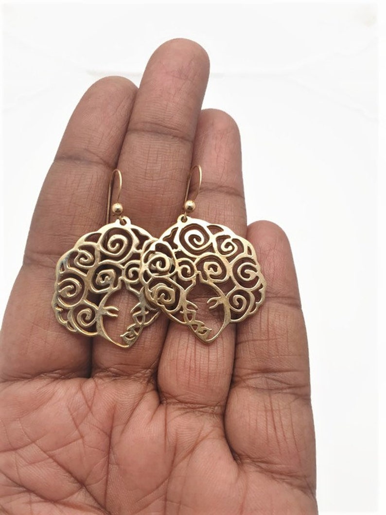 African Woman, Golden Brass Filigree Afro Earrings - Etsy