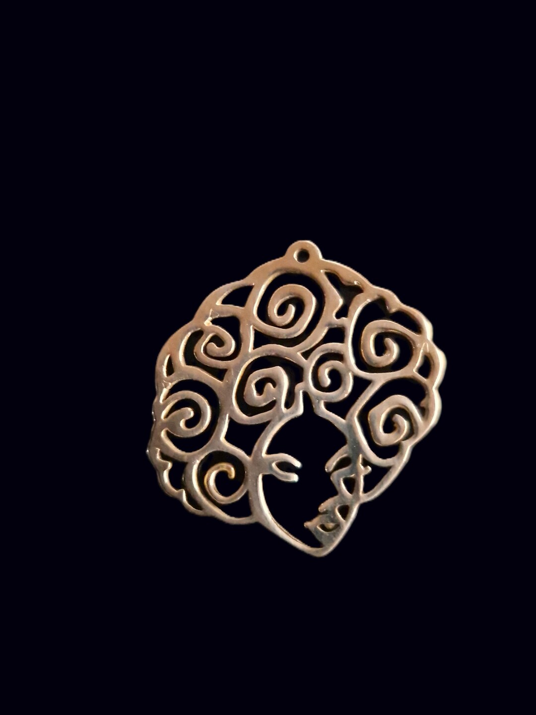 African Woman, Golden Brass Filigree Afro Pendant - Etsy