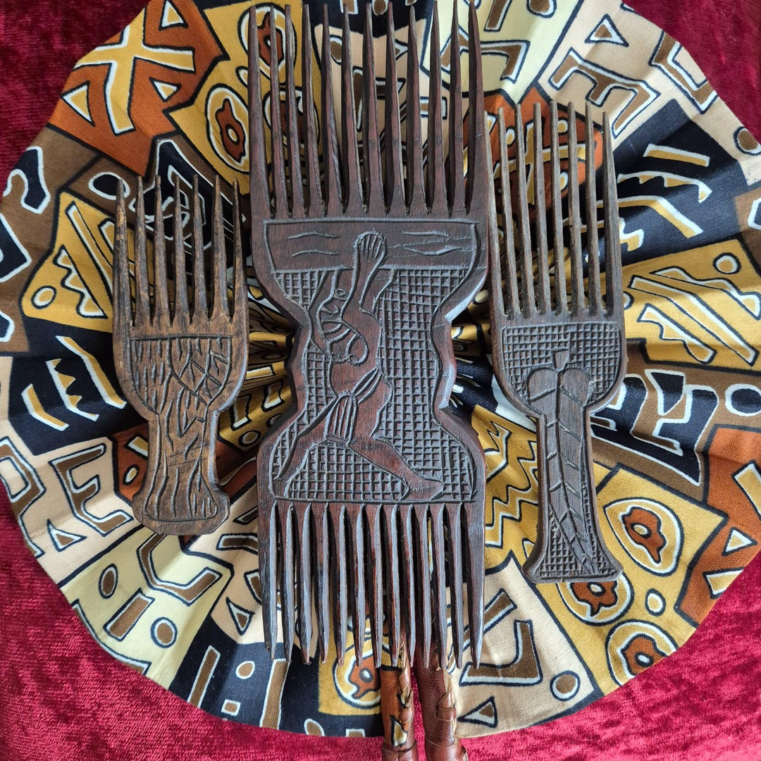 Vintage Carved African Wooden Comb Set - Etsy