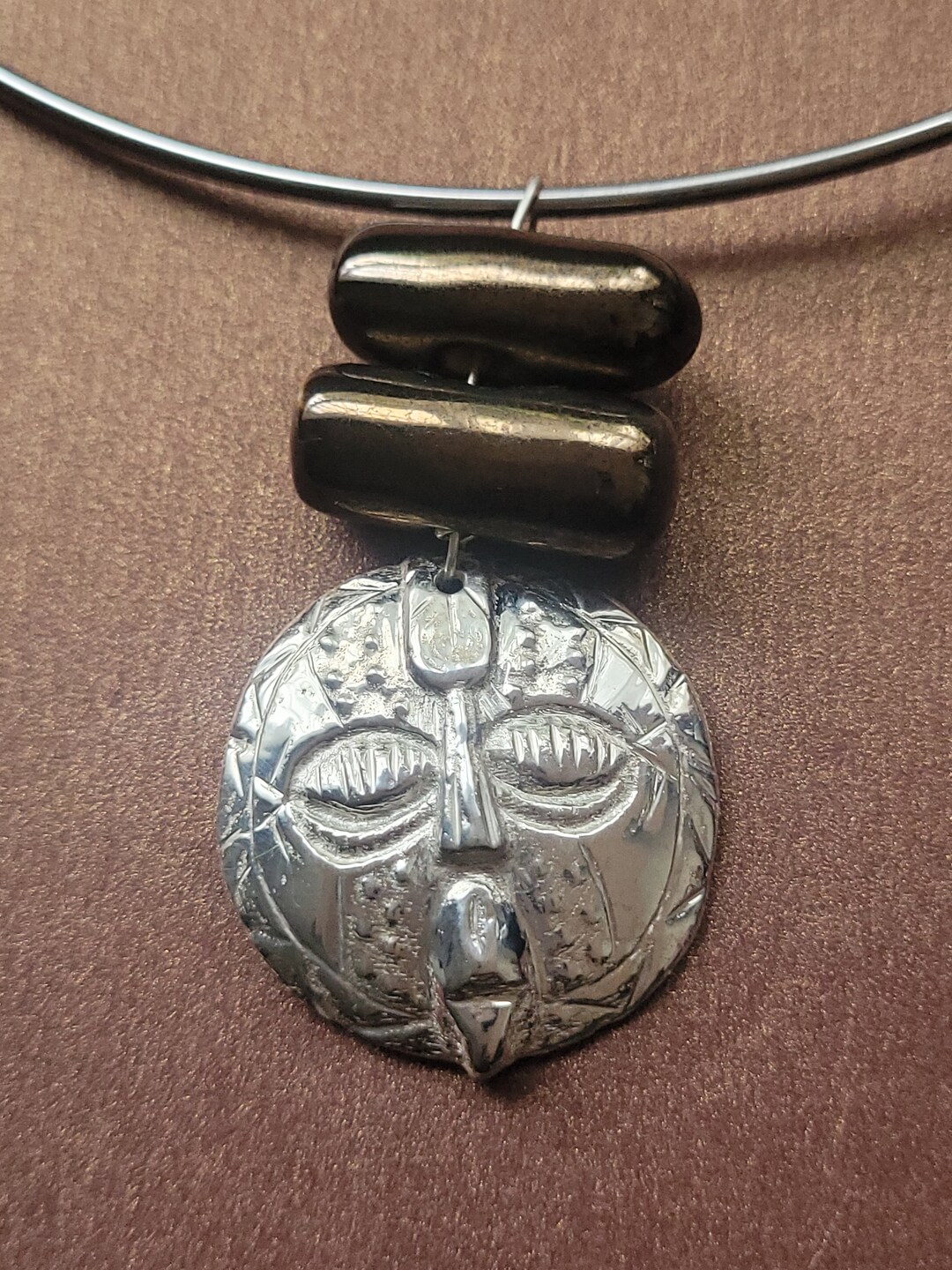 Handmade Sterling Silver African Mask Pendant: Bronze Kazuri Beads - Etsy