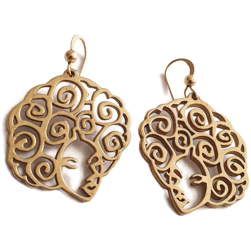 African Woman, Golden Brass Filigree Afro Earrings - Etsy