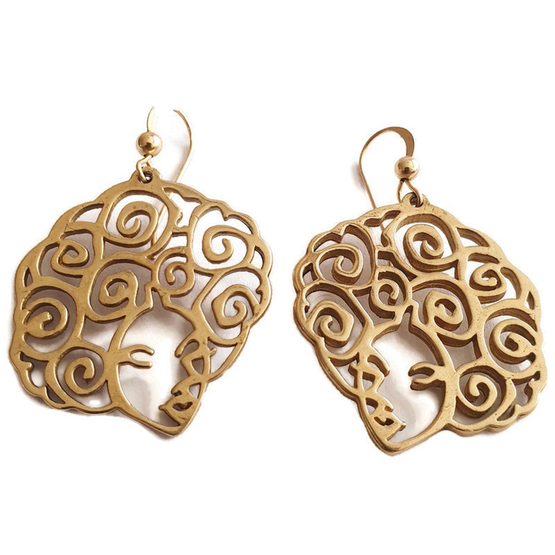 African Woman, Golden Brass Filigree Afro Earrings - Etsy