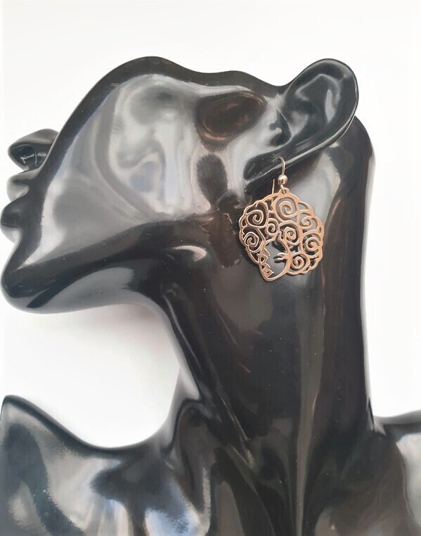 African Woman, Golden Brass Filigree Afro Earrings - Etsy