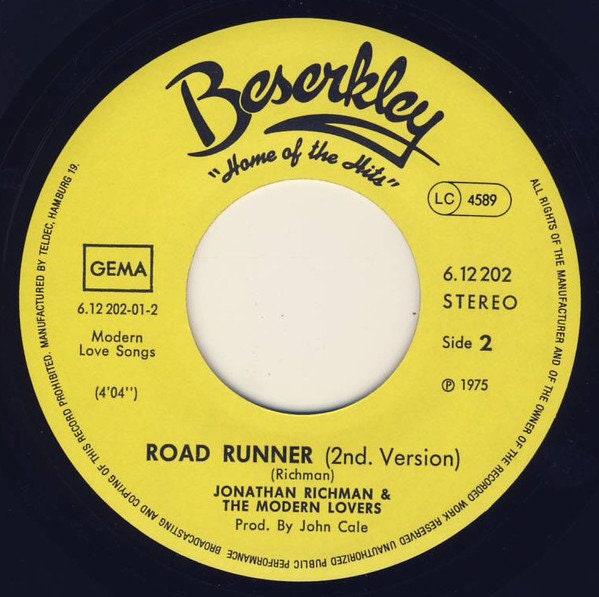 Jonathan Richman & The Modern Lovers 7 German Import Road Runner ...