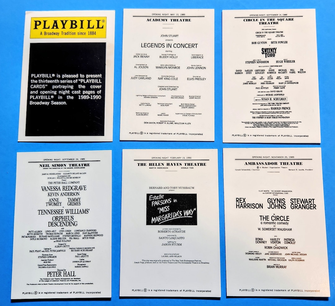 Playbill Trading Cards, Cover & Opening Night Cast Pages Authentic ...
