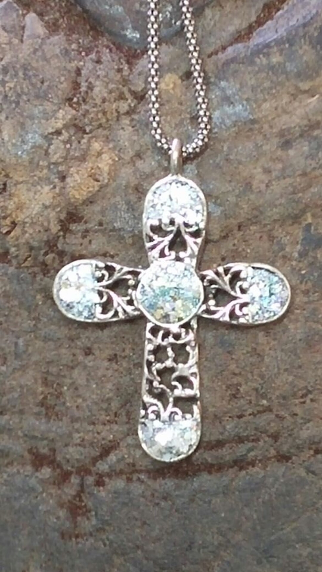 Sterling Silver Cross With Roman Glass, Silver Cross for Woman, Cross ...