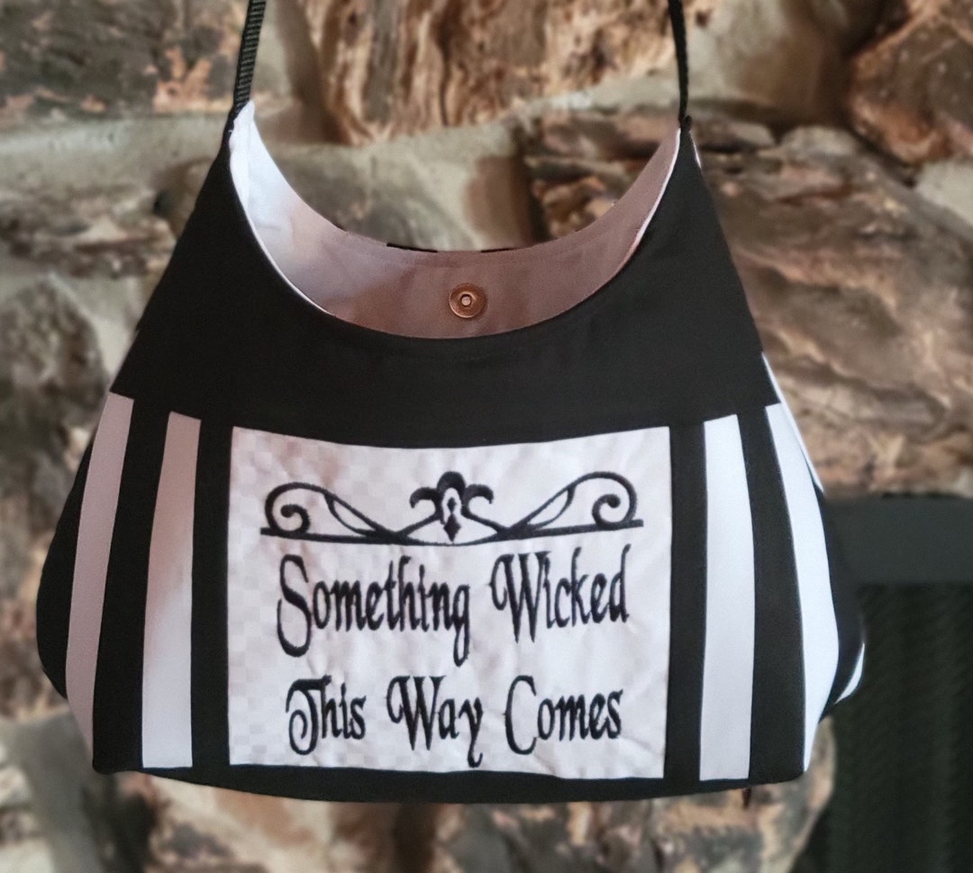 Handmade Gothic Hobo Bag: Black and White Stripe, Embroidered Witchy ...
