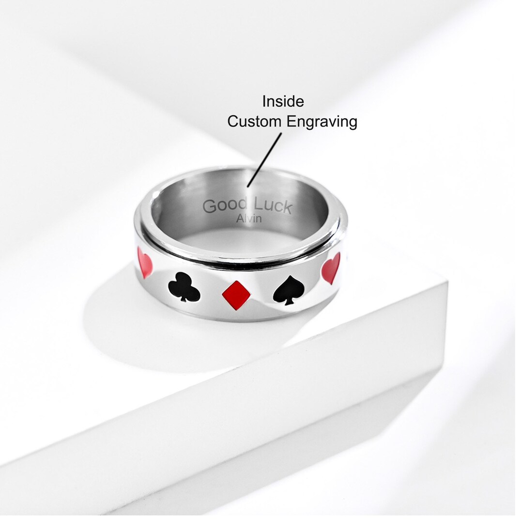 Stainless Steel Spinner Poker Ring, Custom Engraving Spinning Ring ...