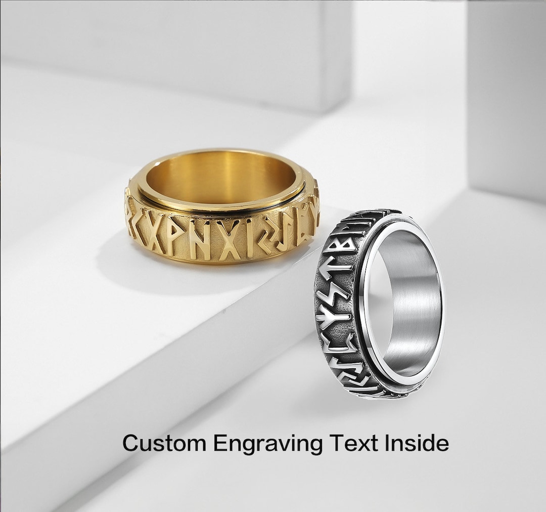 Viking Ring, Elder Futhark Runes Spin Ring, Custom Fidget Rings, Inside ...