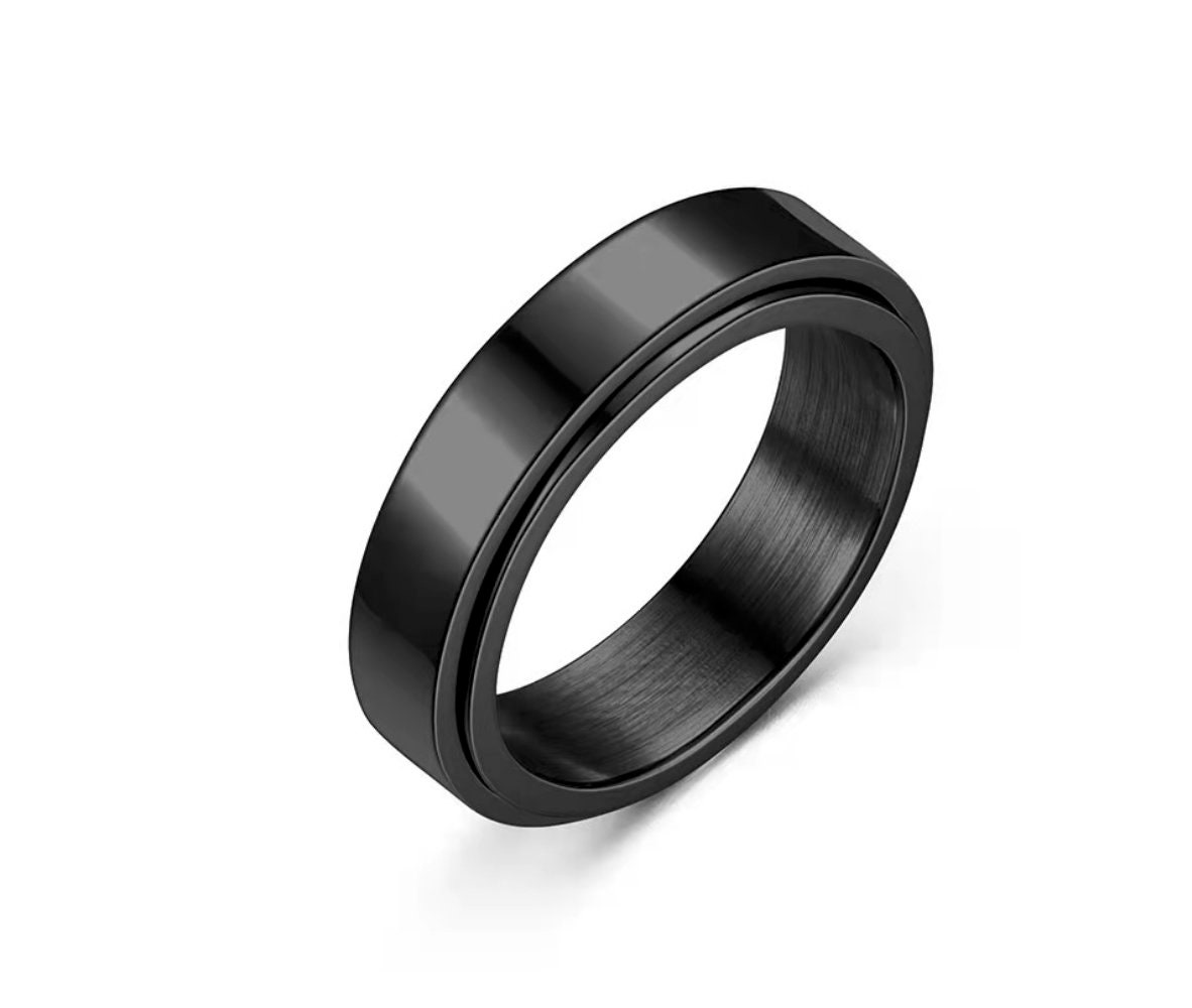 Stainless Steel Black Spinner Ring Engraved Black Ring Plain - Etsy