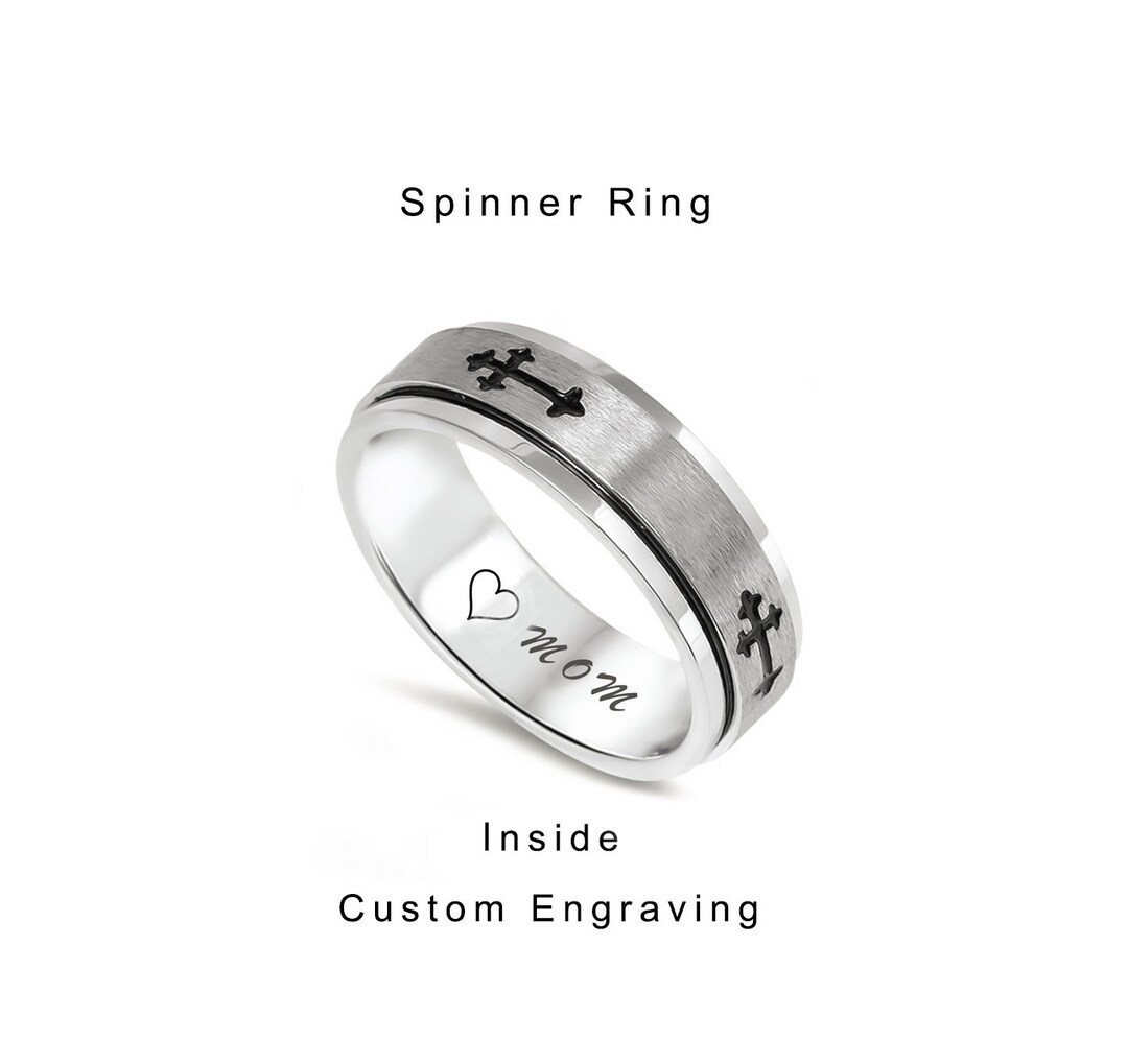 Cross Spinner Ring,christian Ring, Custom Engraving Ring,stainless ...