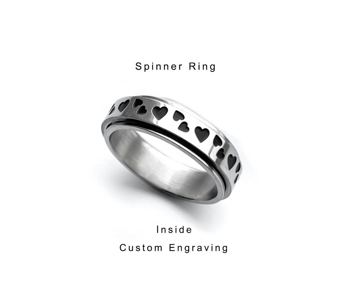 Stainless Spinner Ring, Custom Engraving Ring, Heart Ring, Anxiety Ring ...