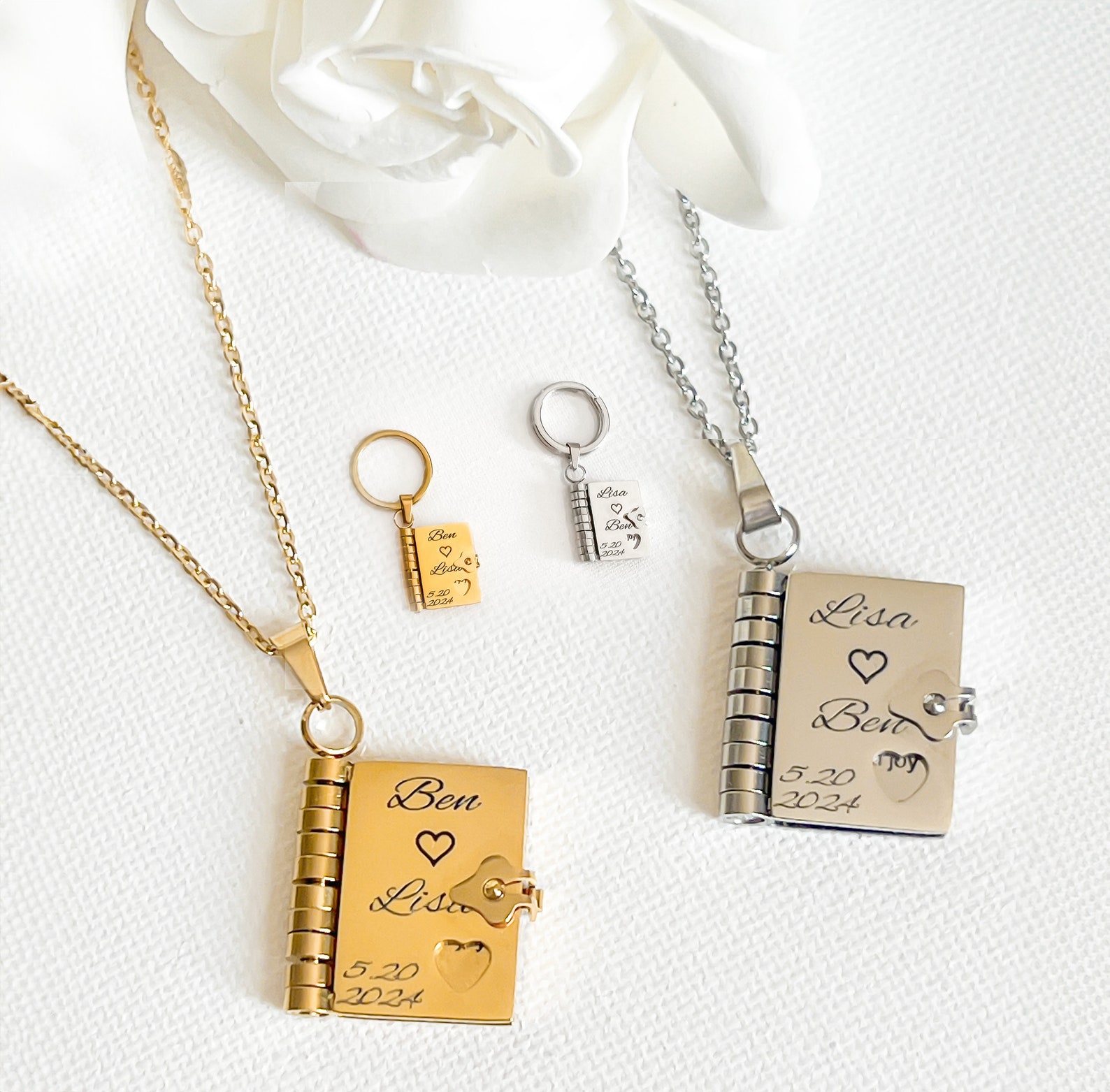 Custom Engraved Book Necklace, Book Key Chain, Book Lover Gifts ...