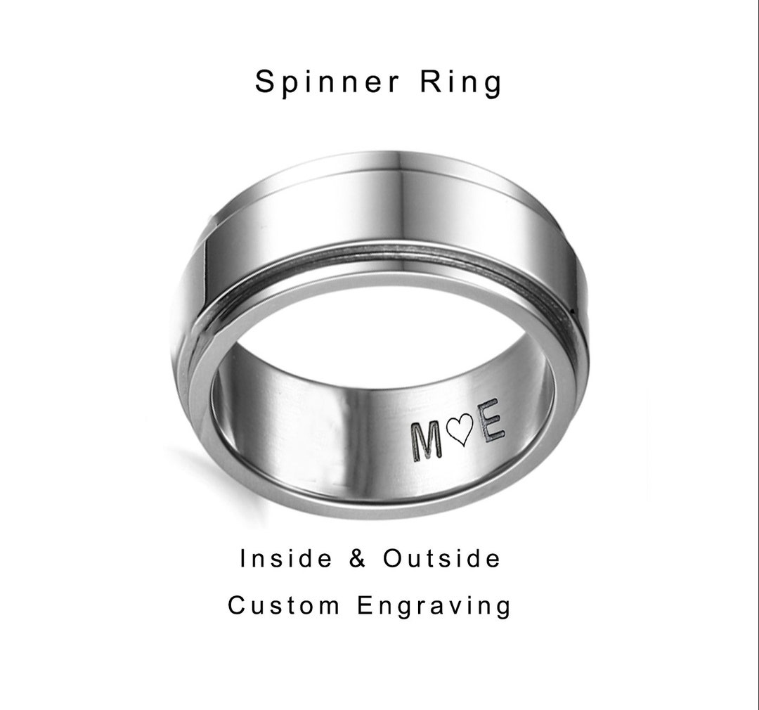 Stainless Steel Spinner Ring, Inside & Outside Engraved Ring, Fidget ...
