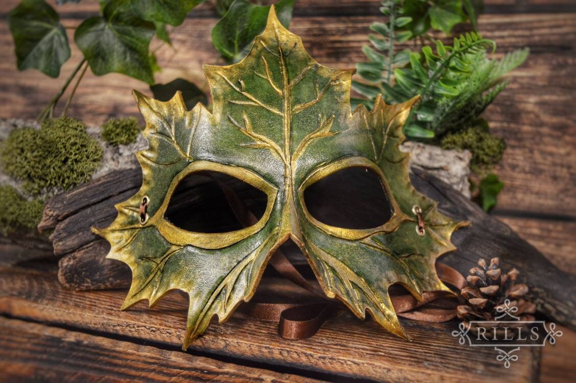 Gold Dust Dryad Green and Gold Maple Leaf Masquerade Mask | Etsy