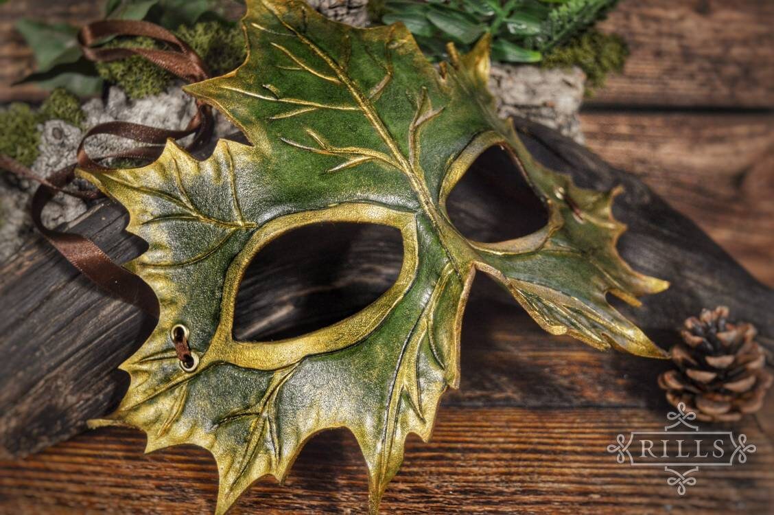 Gold Dust Dryad Green and Gold Maple Leaf Masquerade Mask | Etsy