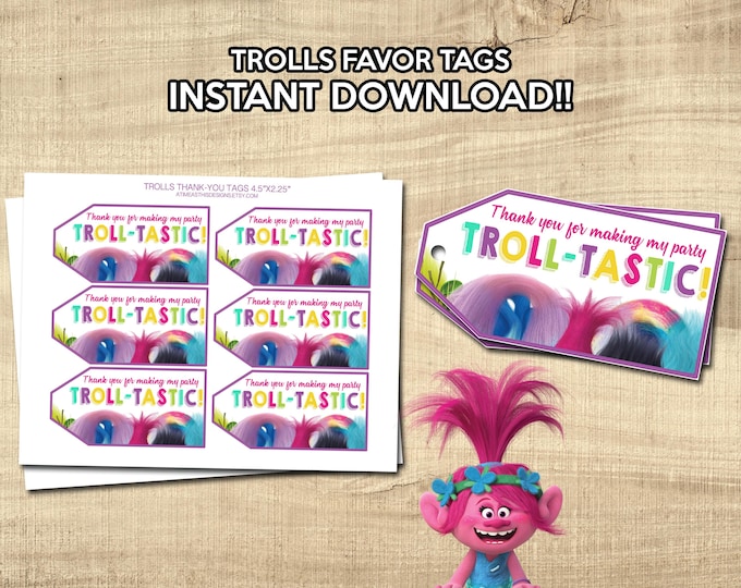 TROLLS FAVOR TAGS Trolls Thank-you Tags Instant Download Trolls Thank ...