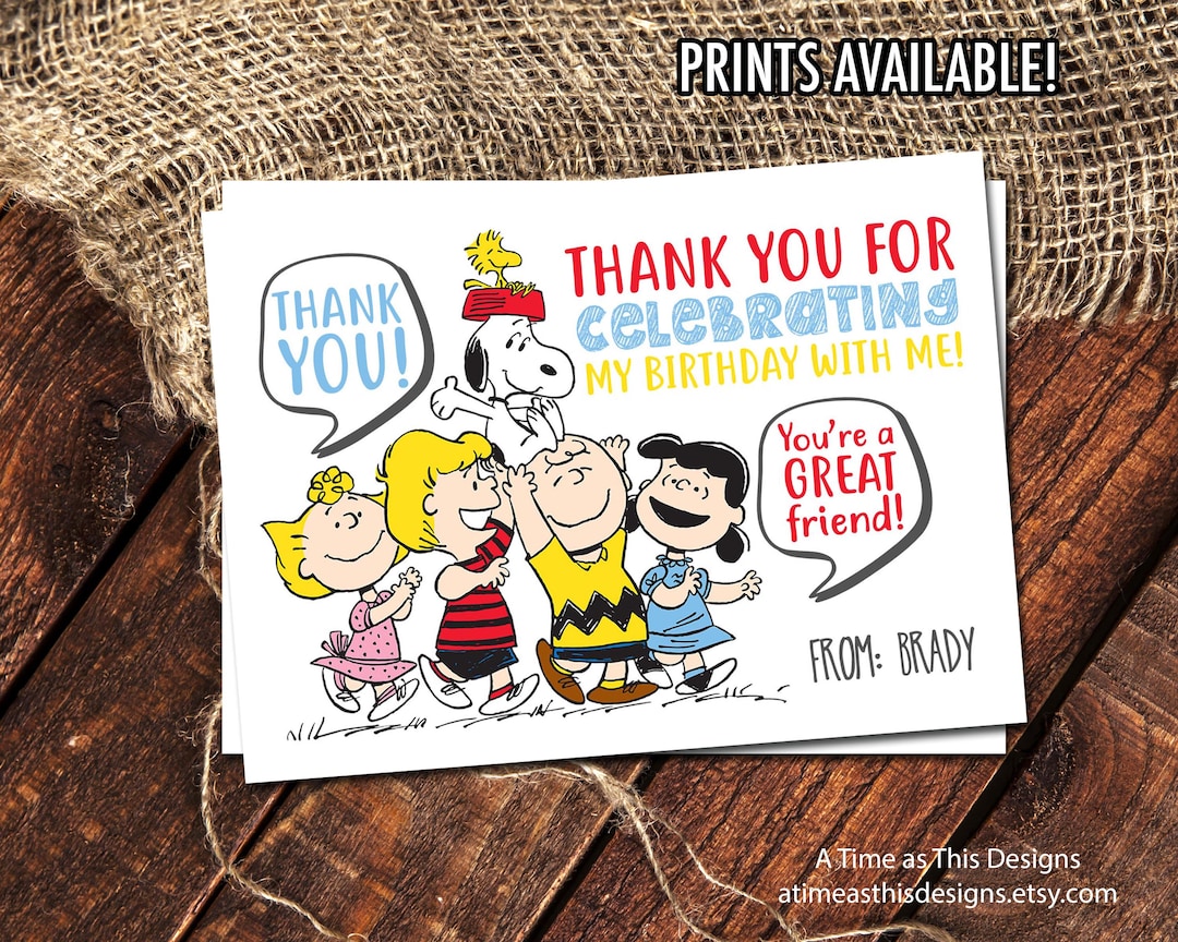 PEANUTS BIRTHDAY THANK You Cards | Digital Printable - Etsy