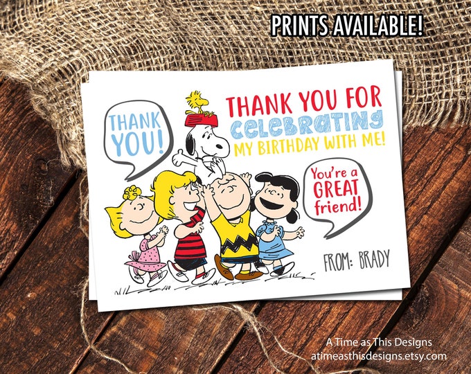 PEANUTS BIRTHDAY THANK You Cards | Digital Printable - Etsy