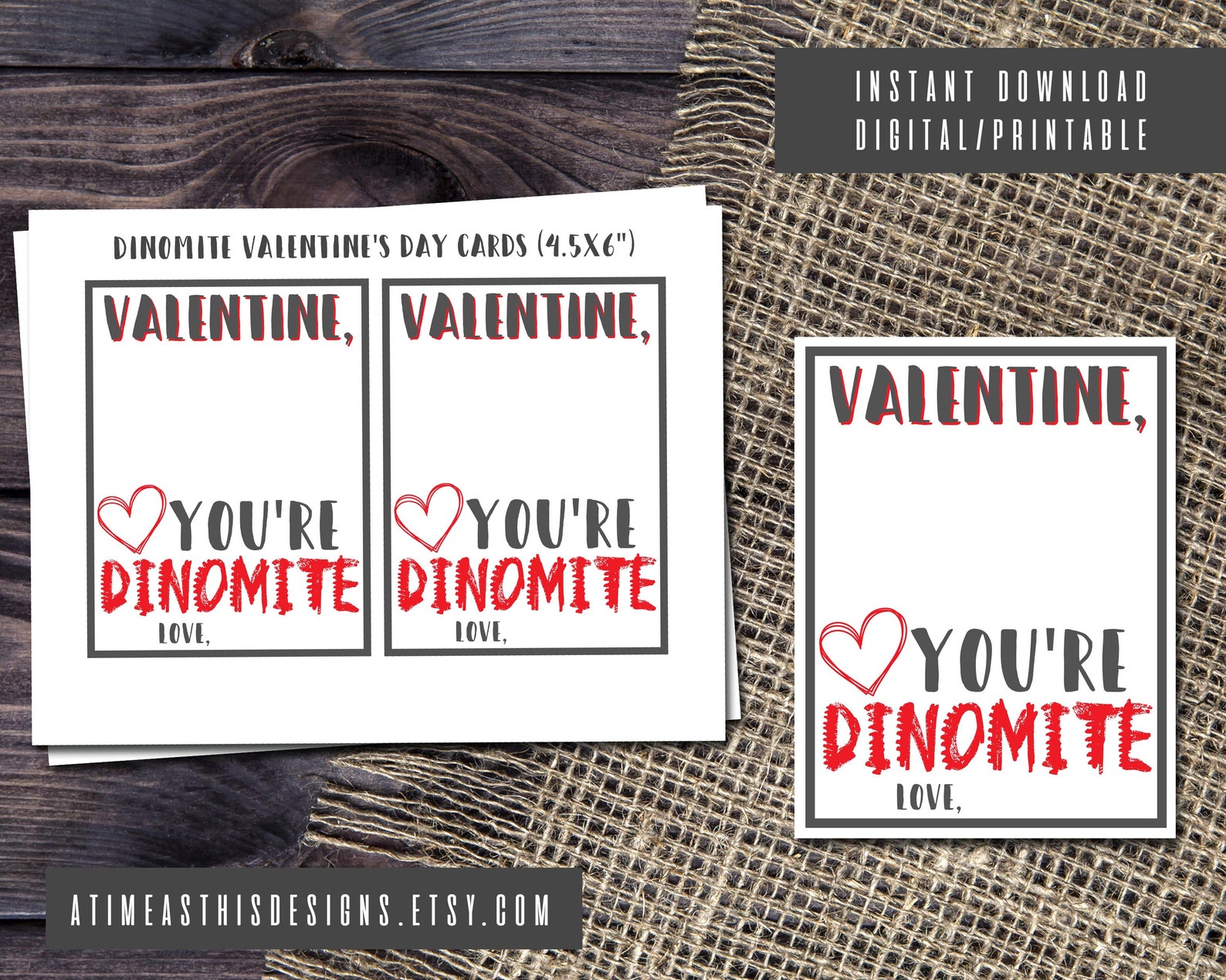 DINOSAUR VALENTINE CARDS | You're Dinomite - Etsy