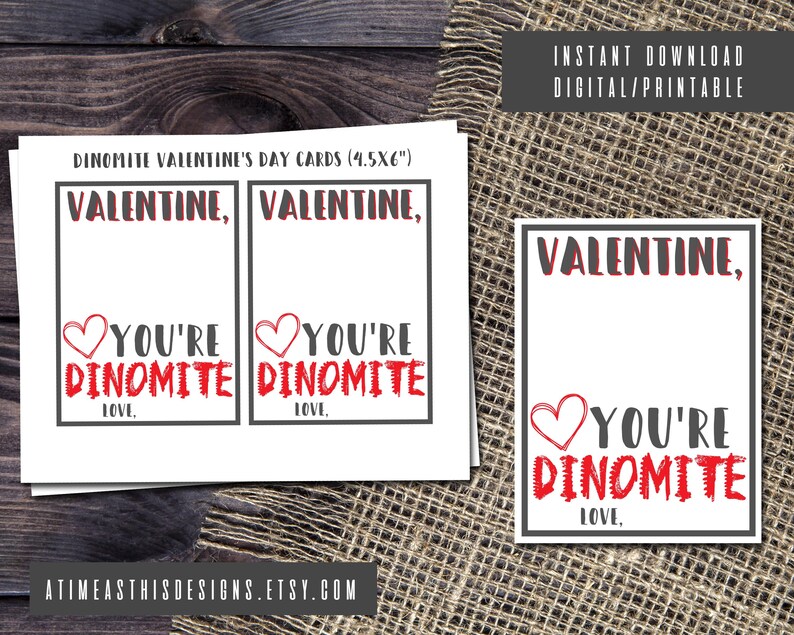 DINOSAUR VALENTINE CARDS You're Dinomite - Etsy