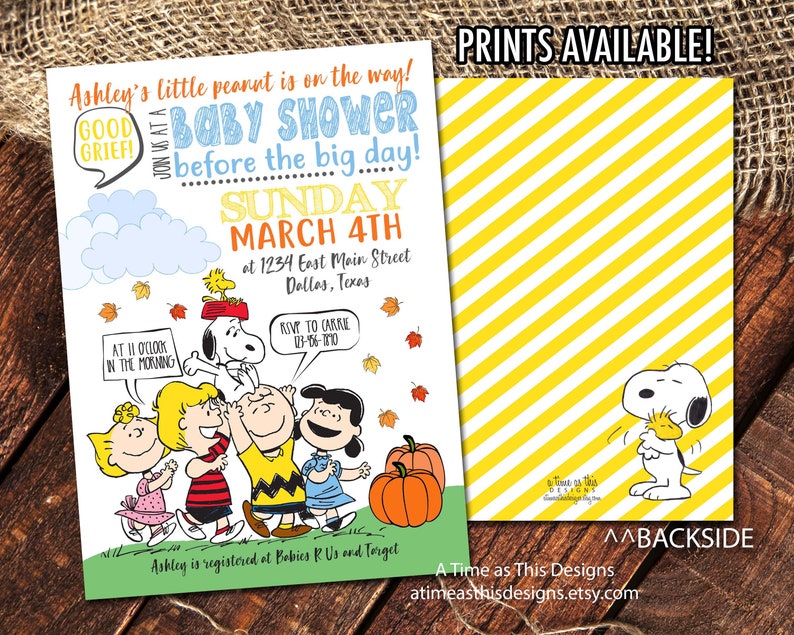 PEANUTS BABY SHOWER Invitation | Charlie Brown Baby Shower Invite - Etsy